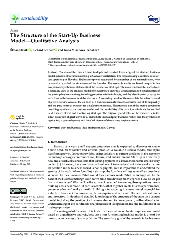 (PDF) The Structure of the Start-Up Business Model—Qualitative Analysis