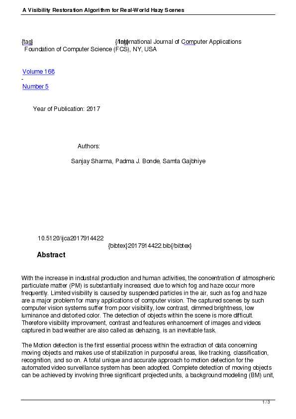 (PDF) A Visibility Restoration Algorithm for Real-World Hazy Scenes
