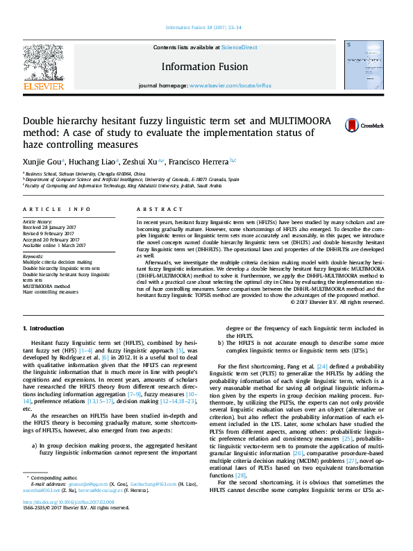 (PDF) Double hierarchy hesitant fuzzy linguistic term set and MULTIMOORA method: A case of study ...