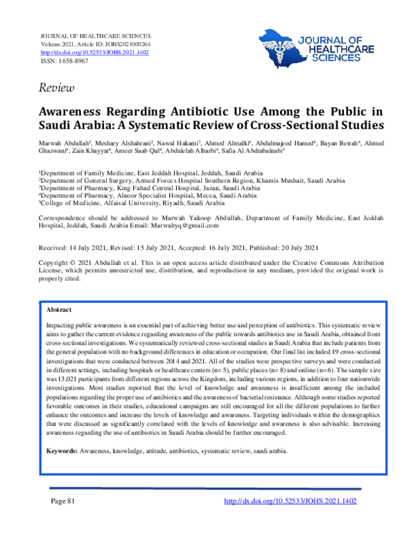 (PDF) Awareness Regarding Antibiotic Use Among the Public in Saudi ...