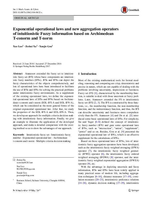 (PDF) Exponential operational laws and new aggregation operators of ...
