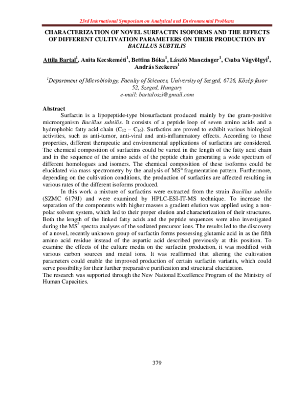 (PDF) Characterization of novel surfactin isoforms and the effects of ...