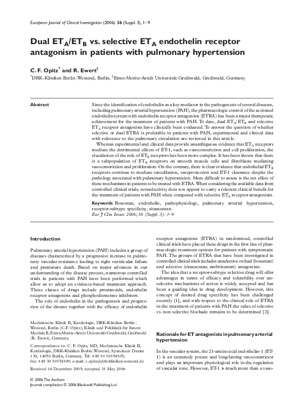 (PDF) Dual ET A/B vs. Selective ET A Antagonism in PAH Treatment