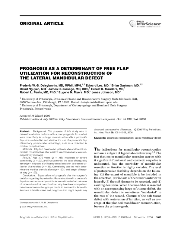 (PDF) Prognosis as a determinant of free flap utilization for ...