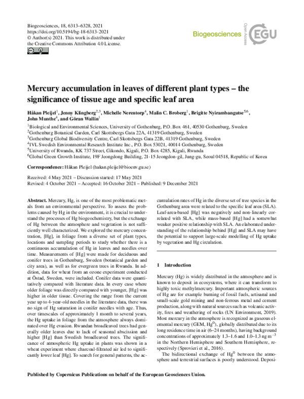 (PDF) Mercury accumulation in leaves of different plant types – the ...