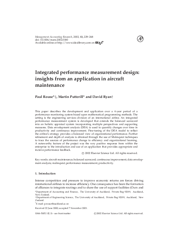 (PDF) Integrated performance measurement design: insights from an ...