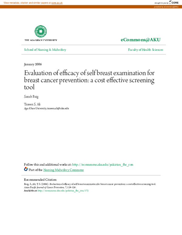 (PDF) Evaluation of efficacy of self breast examination for breast ...