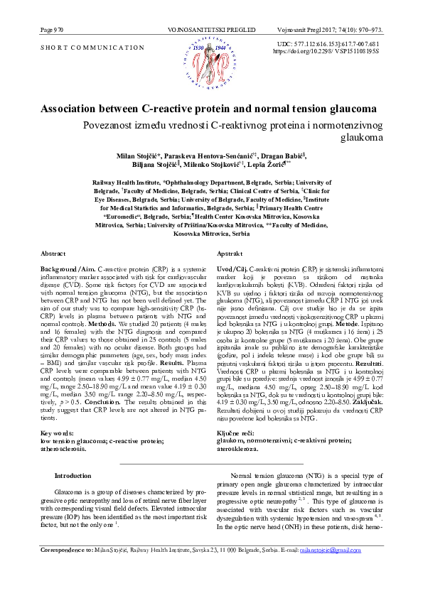 (PDF) Association between C-reactive protein and normal tension ...