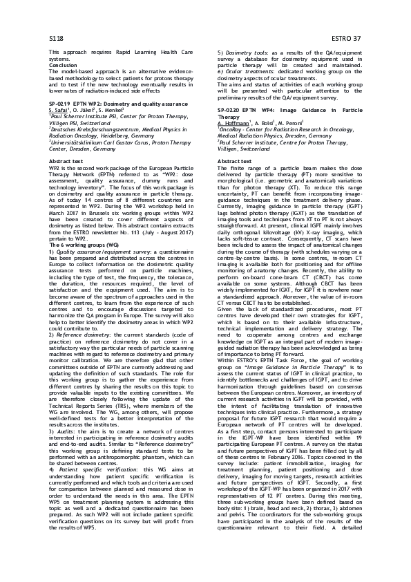 (PDF) SP-0220: EPTN WP4: image guidance in particle therapy