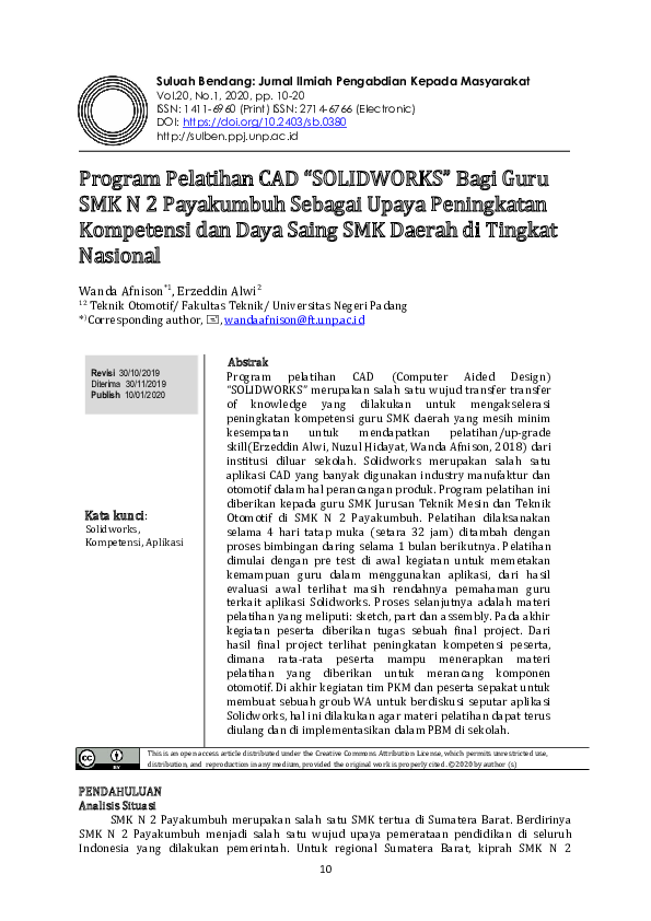 (PDF) Program Pelatihan CAD “SOLIDWORKS” Bagi Guru SMK N 2 Payakumbuh ...