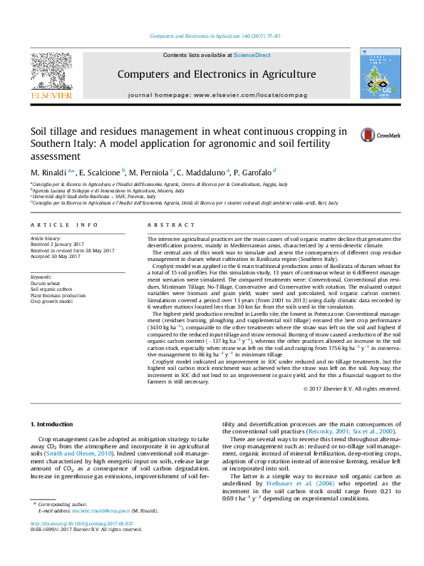 (PDF) Soil tillage and residues management in wheat continuous cropping in Southern Italy: A ...