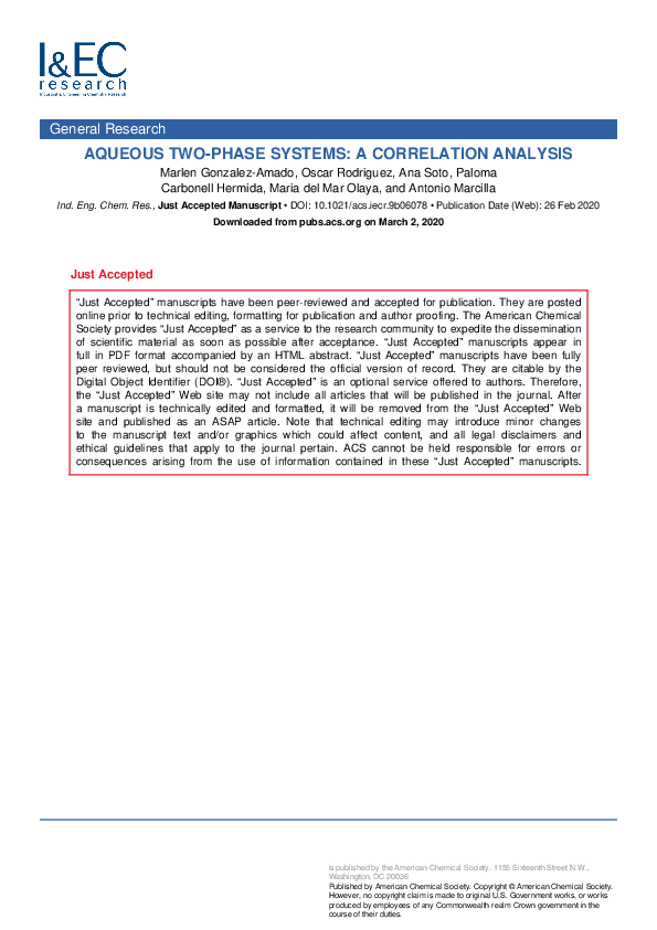 (PDF) Aqueous Two-Phase Systems: A Correlation Analysis