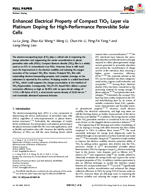 (PDF) Enhanced Electrical Property of Compact TiO2 Layer via Platinum Doping for High ...