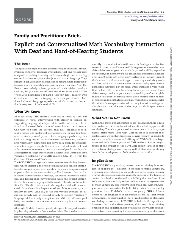 (PDF) Explicit and Contextualized Math Vocabulary Instruction With Deaf ...