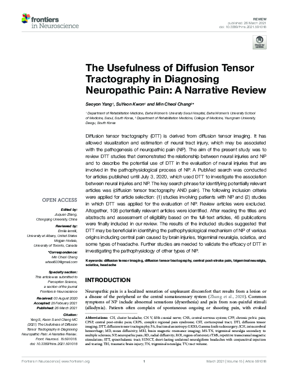 (PDF) The Usefulness of Diffusion Tensor Tractography in Diagnosing Neuropathic Pain: A ...