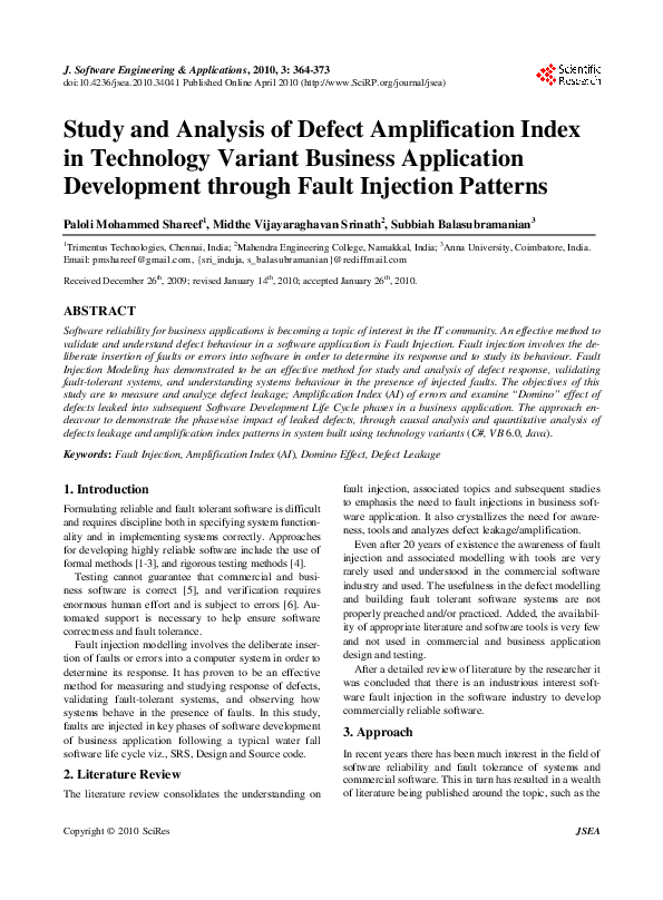 (PDF) Study and Analysis of Defect Amplification Index in Technology ...