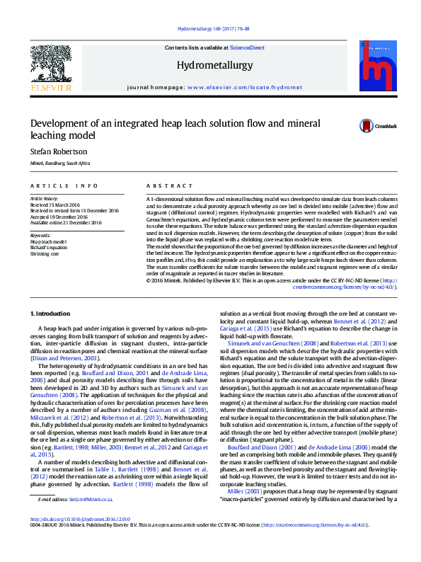 (PDF) Development of an integrated heap leach solution flow and mineral leaching model