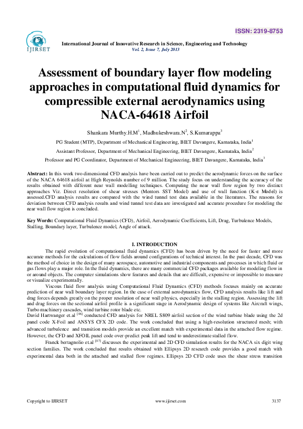 Pdf Assessment Of Boundary Layer Flow Modelingapproaches In Computational Fluid Dynamics