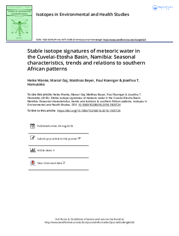 (PDF) Stable isotope signatures of meteoric water in the Cuvelai-Etosha Basin, Namibia: Seasonal ...