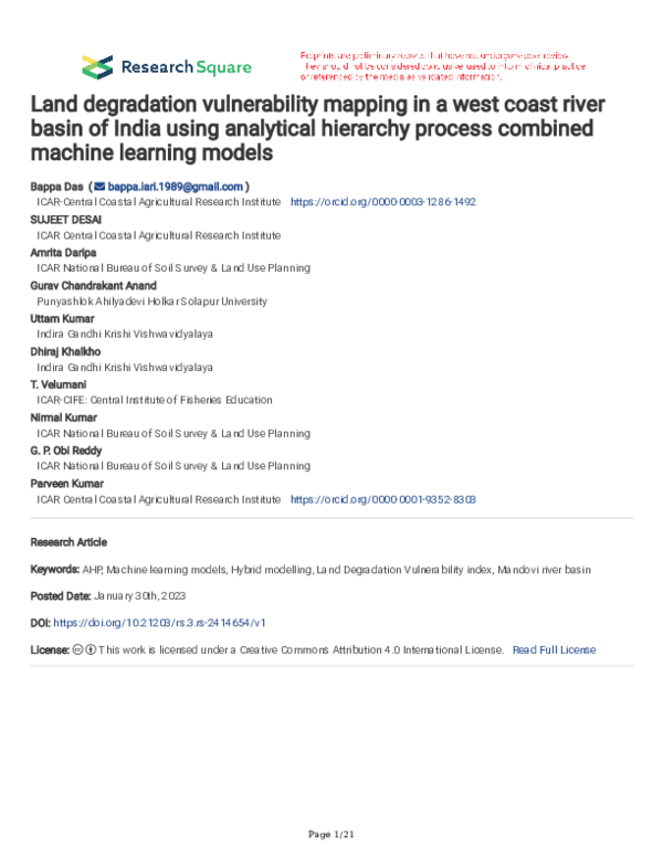 (PDF) Land degradation vulnerability mapping in a west coast river ...