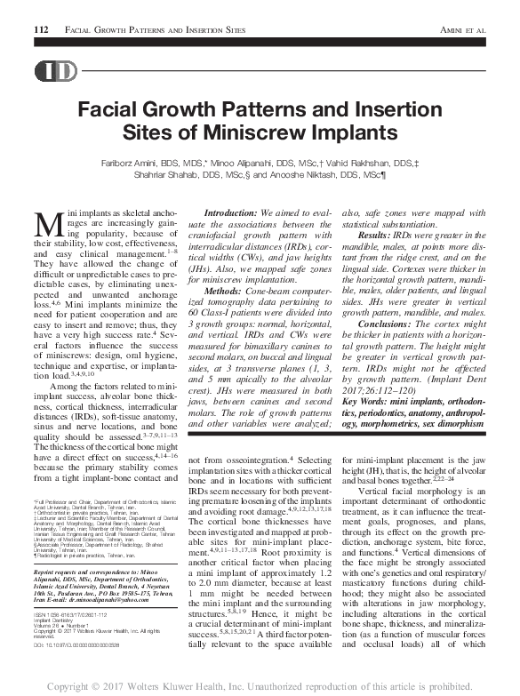 (PDF) Facial Growth Patterns and Insertion Sites of Miniscrew Implants ...