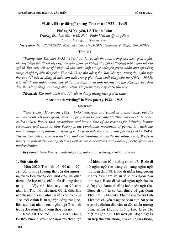 (PDF) “Lối viết tự động” trong thơ mới 1932 - 1945