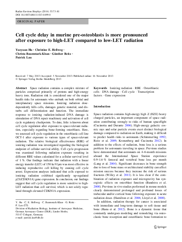 (PDF) Cell cycle delay in murine pre-osteoblasts is more pronounced ...