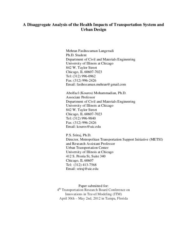 (PDF) A Disaggregate Analysis of the Health Impacts of Transportation System and Urban Design