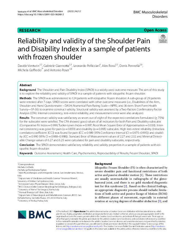 (PDF) Reliability and validity of the Shoulder Pain and Disability ...