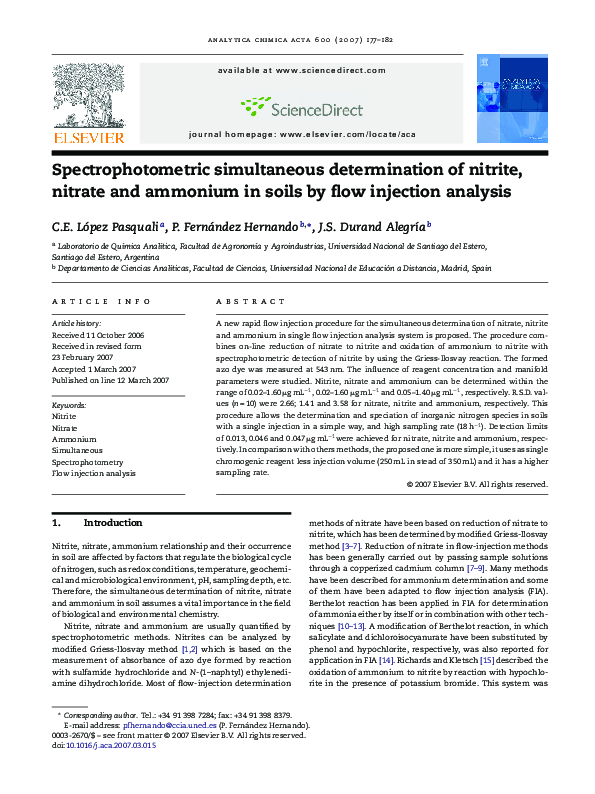 Pdf Spectrophotometric Simultaneous Determination Of Nitrite Nitrate
