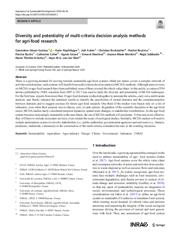 (PDF) Diversity and potentiality of multi-criteria decision analysis methods for agri-food research