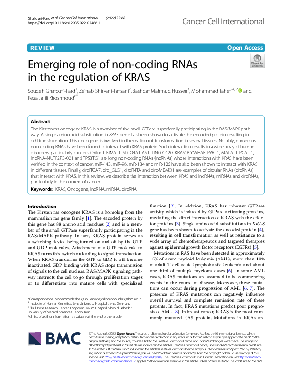 (PDF) Emerging role of non-coding RNAs in the regulation of KRAS