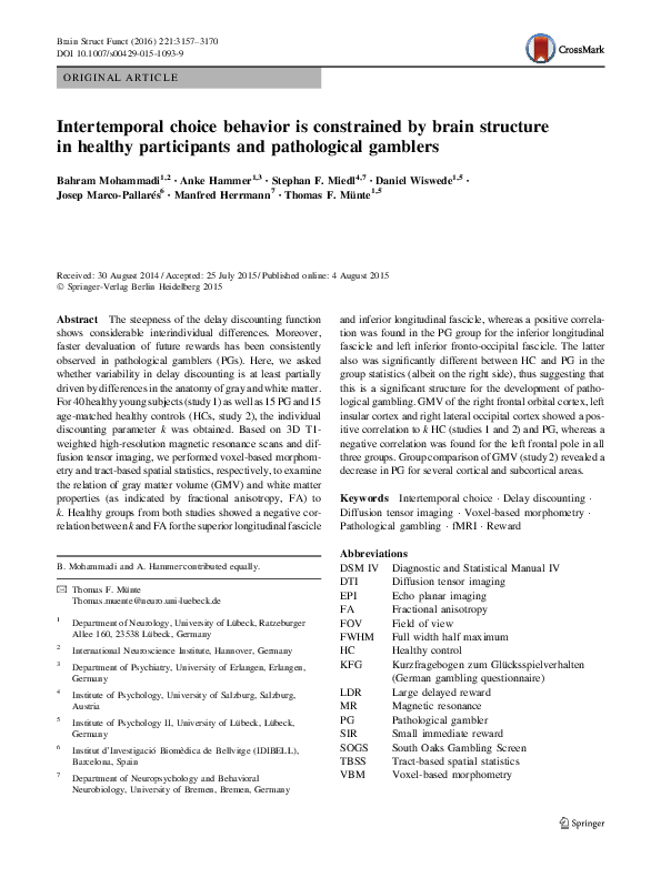 (PDF) Intertemporal choice behavior is constrained by brain structure ...