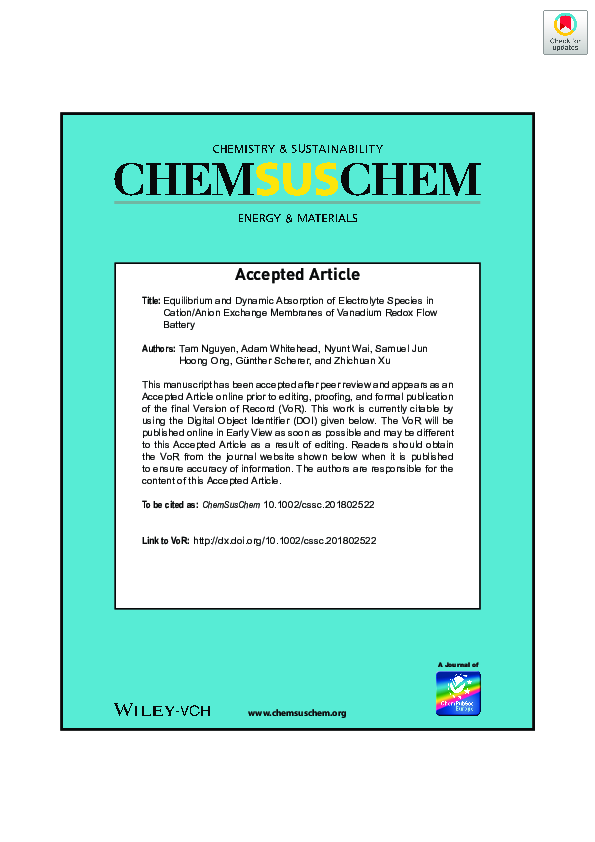 (PDF) Equilibrium and Dynamic Absorption of Electrolyte Species in ...