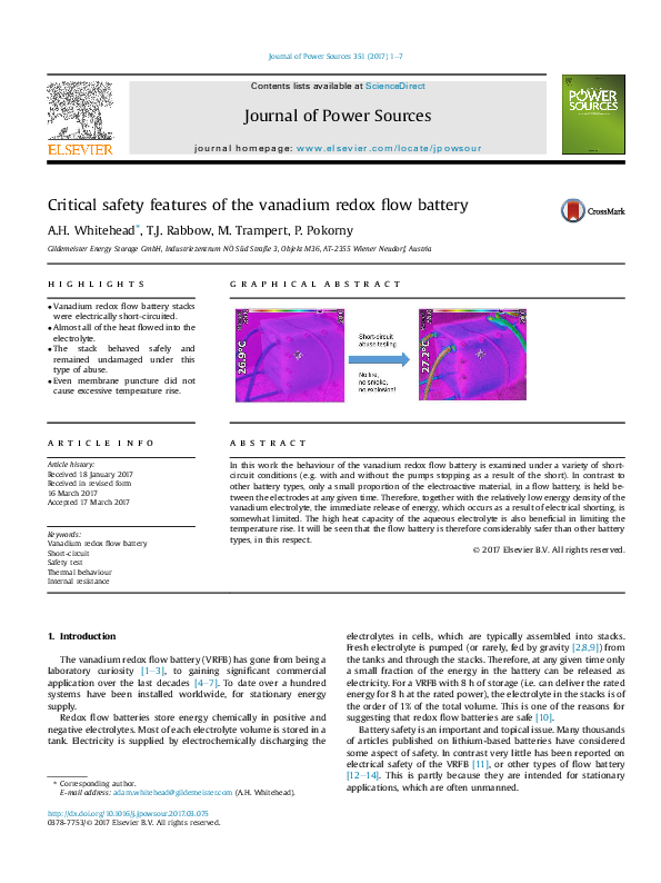 (PDF) Critical safety features of the vanadium redox flow battery