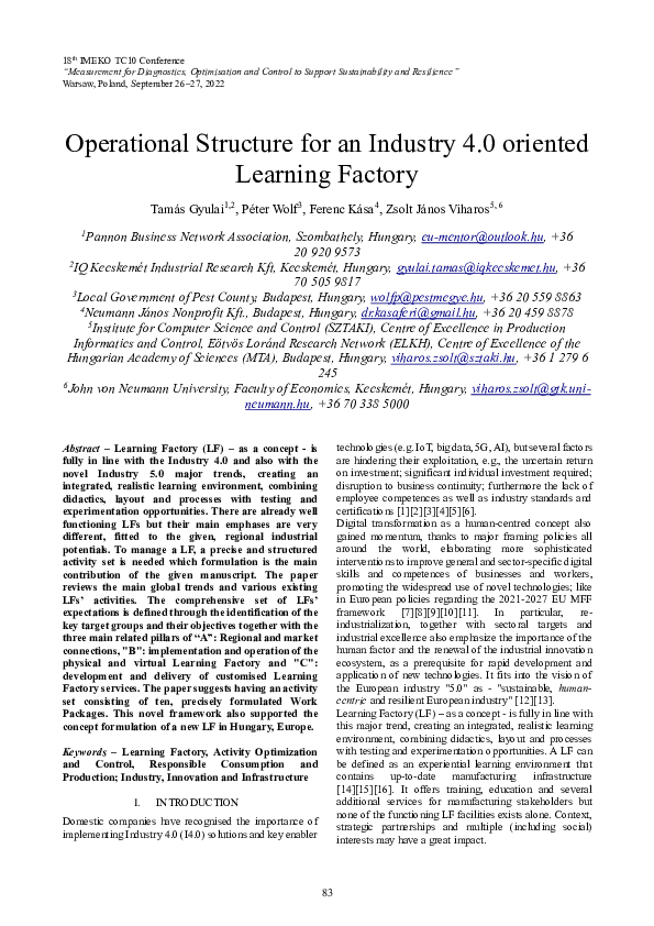 (PDF) Operational Structure for an Industry 4.0 oriented Learning Factory
