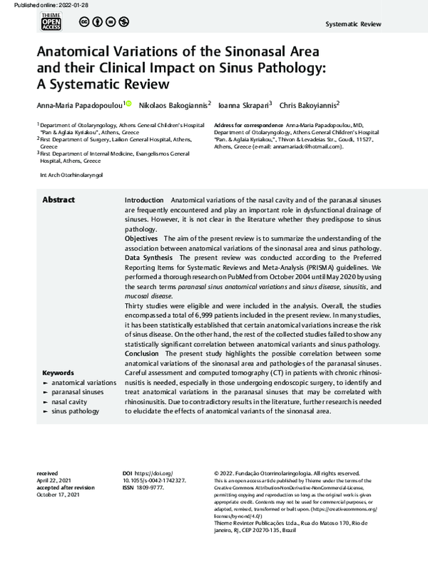 (PDF) Anatomical Variations of the Sinonasal Area and Their Clinical Impact on Sinus Pathology ...
