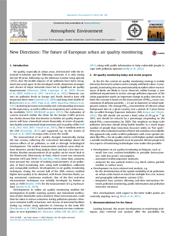 (PDF) New Directions: The future of European urban air quality monitoring