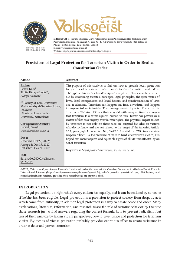(PDF) Legal Protections for Terrorism Victims and Constitutional Order