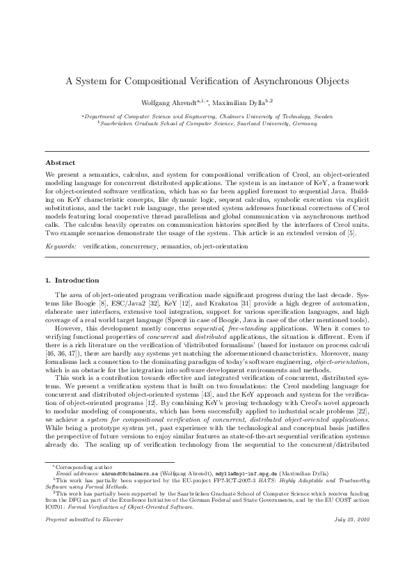 A System For Compositional Verification Of Asynchronous Objects