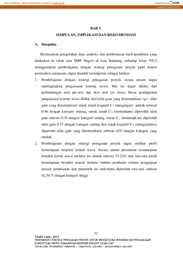 (PDF) Penerapan Strategi Penugasan Proyek Untuk Mengetahui Peningkatan Penguasaan Konsep Dan ...