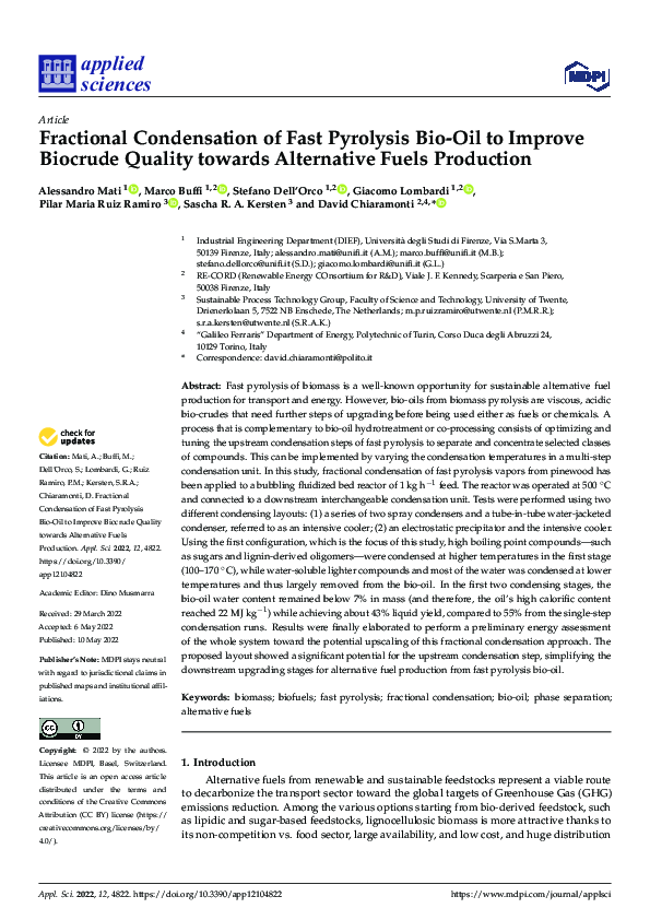 (PDF) Fractional Condensation of Fast Pyrolysis Bio-Oil to Improve ...