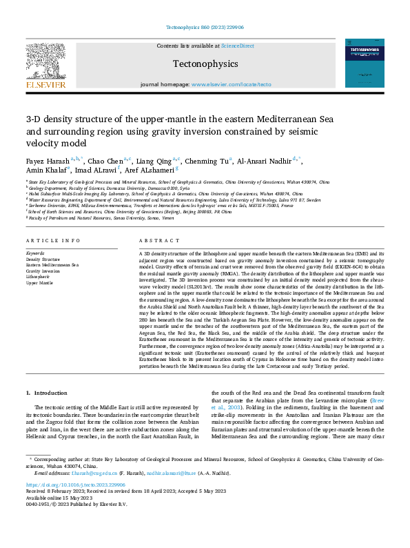 Pdf 3 D Density Structure Of The Upper Mantle In The Eastern Mediterranean Sea And Surrounding