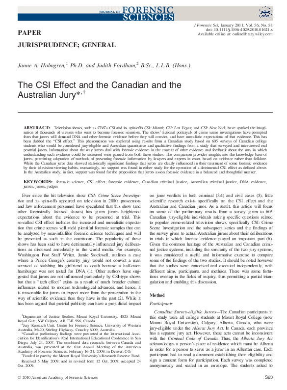 (PDF) The CSI Effect and the Canadian and the Australian Jury*,†