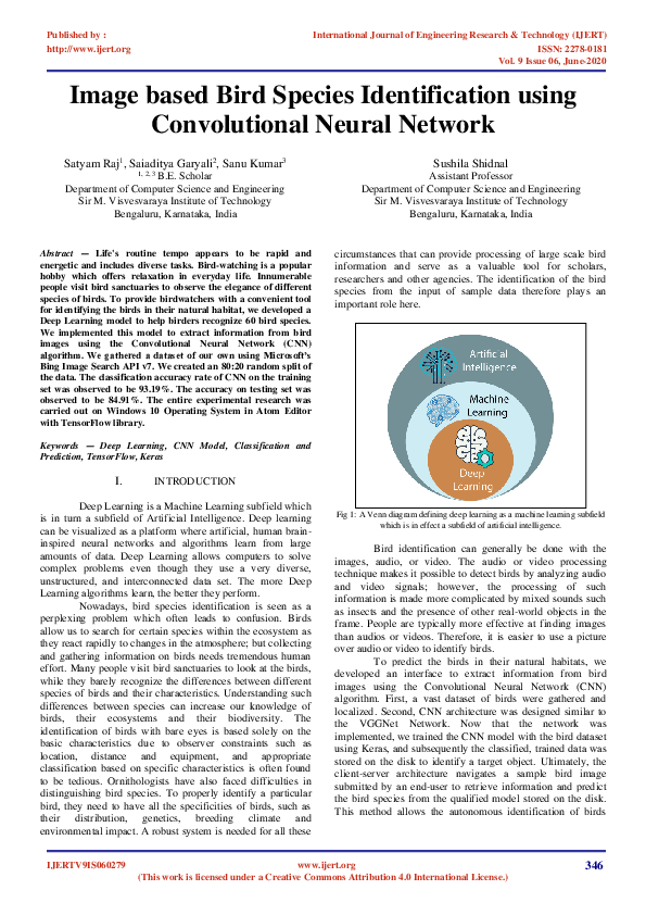Pdf Image Based Bird Species Identification Using Convolutional Neural Network