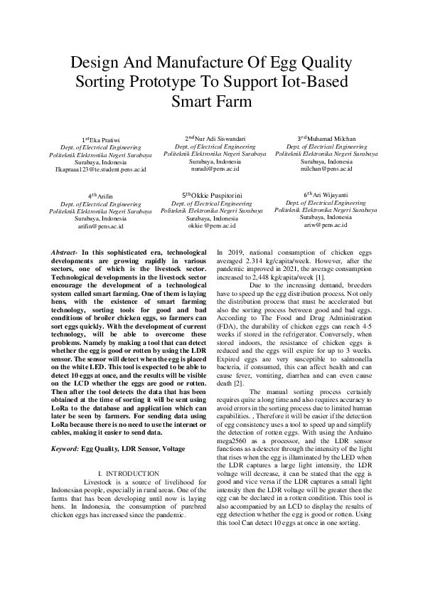 (PDF) Design And Manufacture Of Egg Quality Sorting Prototype To ...