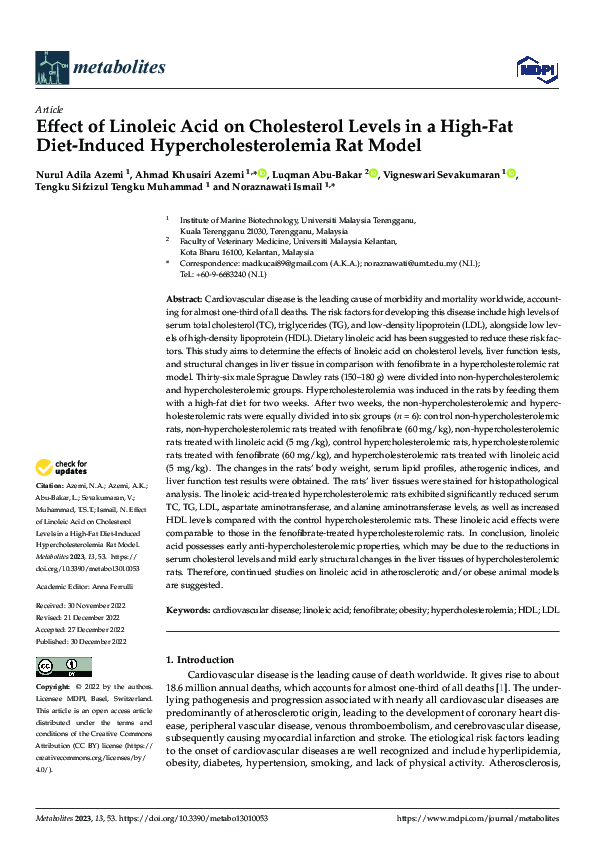 (PDF) Effect of Linoleic Acid on Cholesterol Levels in a High-Fat Diet-Induced ...