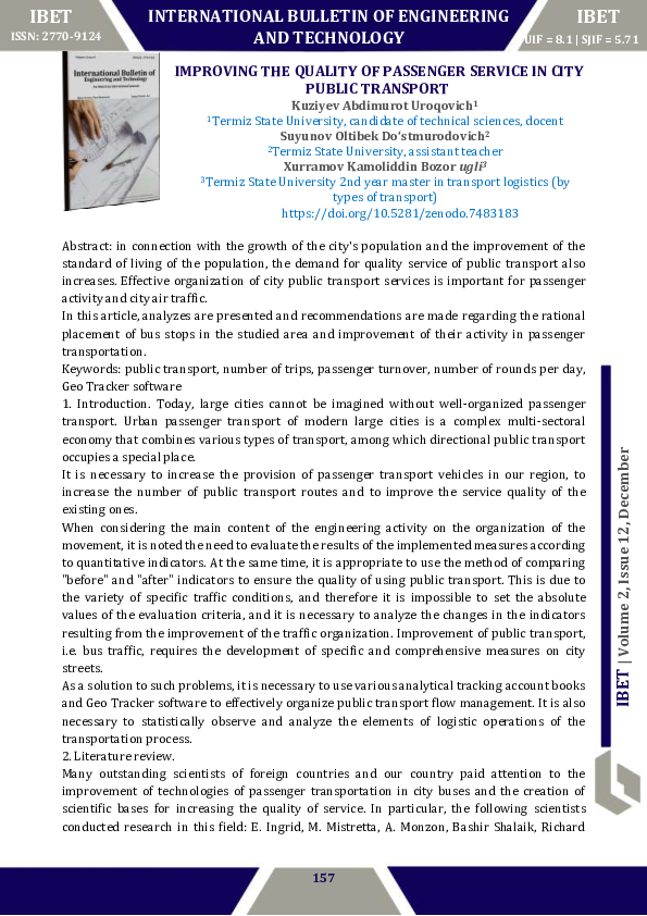 Pdf Improving The Quality Of Passenger Service In City Public Transport