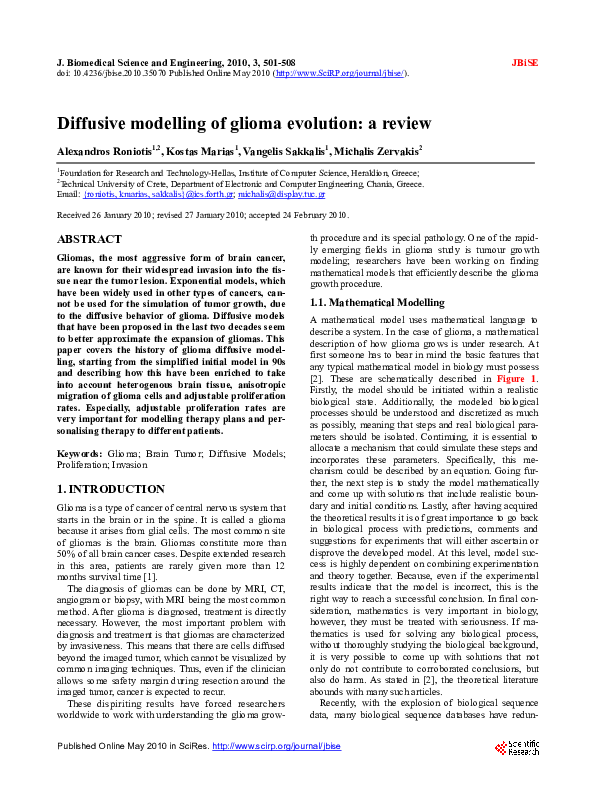 Pdf Diffusive Modelling Of Glioma Evolution A Review