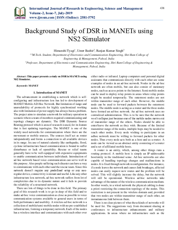 (PDF) Background Study of DSR in MANETs using NS 2 Simulator